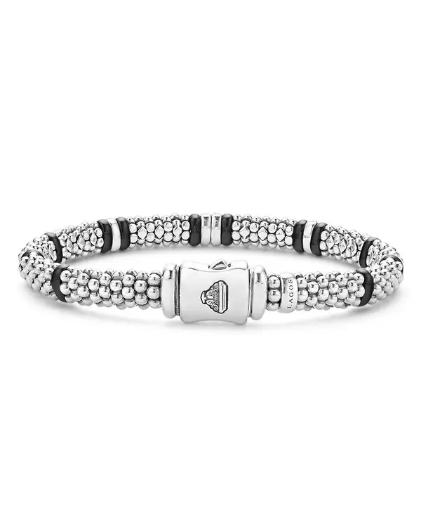 Lagos Sterling Silver Diamond And Black Caviar Bracelet - Black/silver
