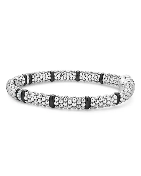 Lagos Sterling Silver Diamond And Black Caviar Bracelet - Black/silver