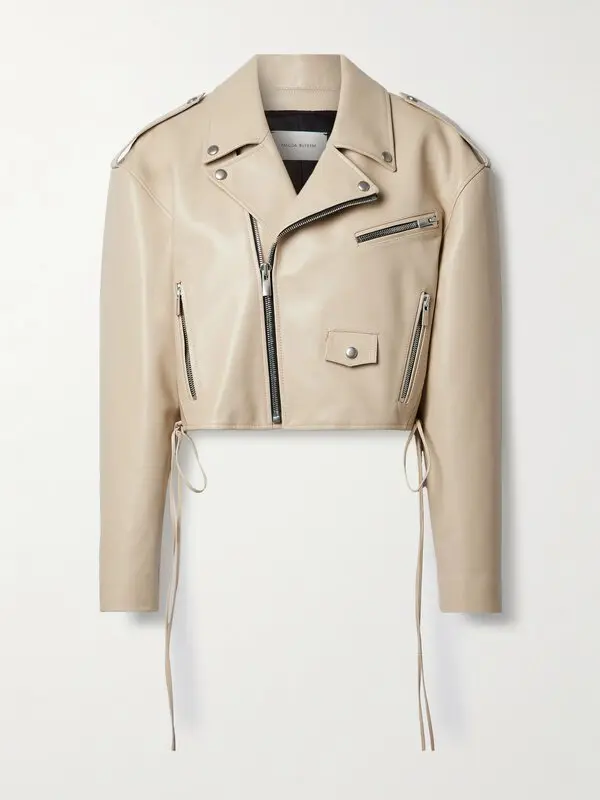 Magda Butrym Cropped Leather Biker Jacket - Neutrals