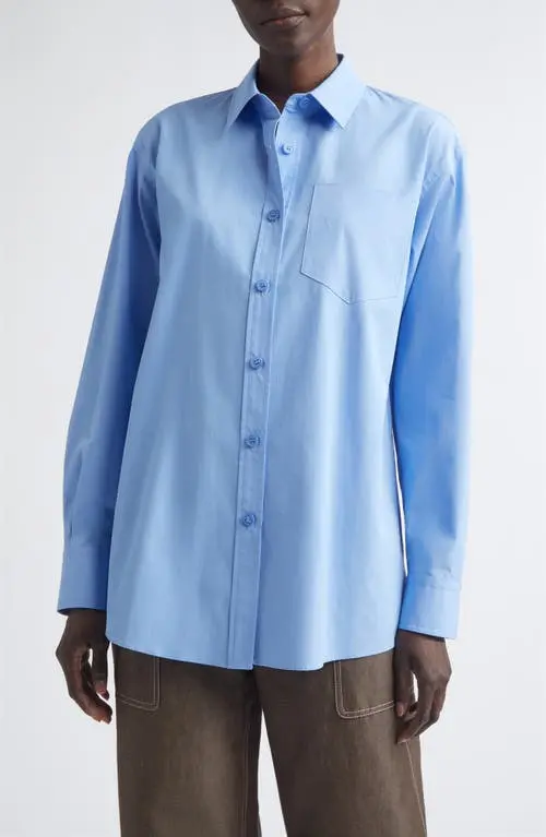 Lafayette 148 New York Oversized Organic Cotton Poplin Boyfriend Shirt - Blue Hydrangea