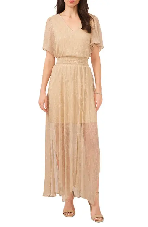 Chaus Metallic Flutter Sleeve Maxi Dress - Gold 711