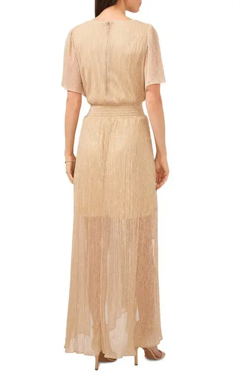 Chaus Metallic Flutter Sleeve Maxi Dress - Gold 711