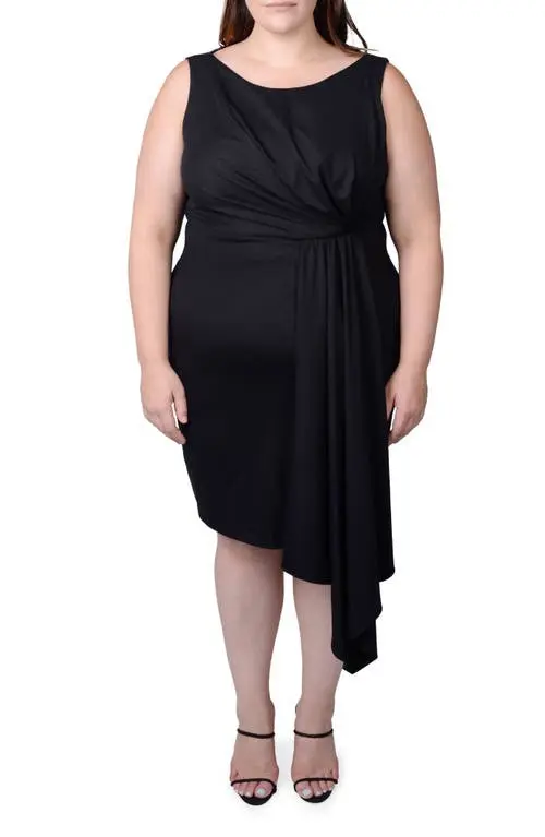 MAYES NYC Adele Draped Asymmetric Sheath Dress - Black