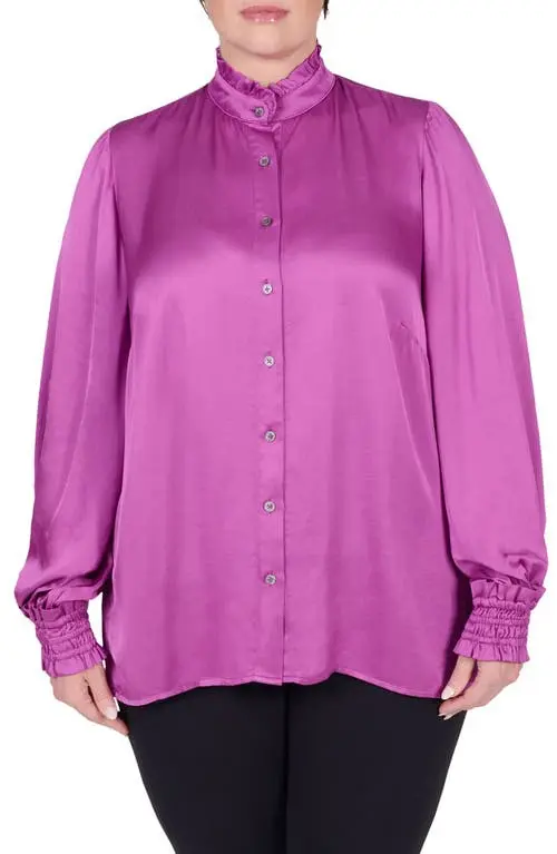 MAYES NYC Torie Ruffle Collar Satin Blouse