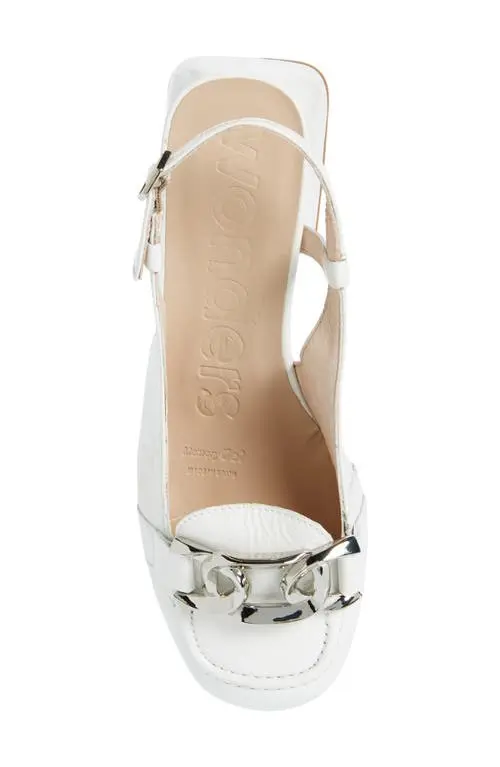 WONDERS Chain Detail Slingback Pumps - White Patent
