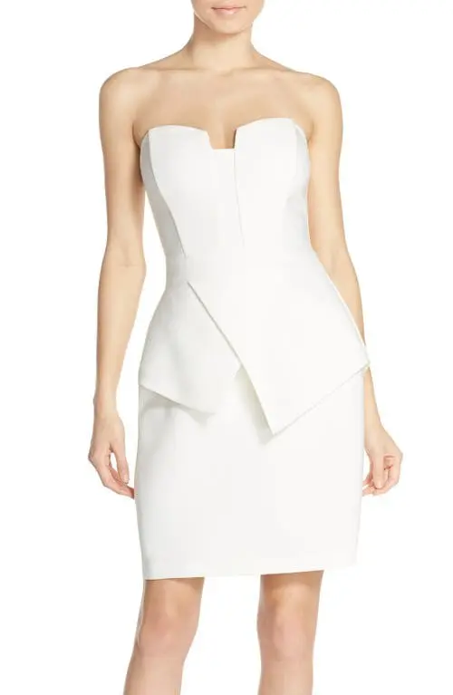 Adelyn Rae Strapless Peplum Sheath Dress - Off White
