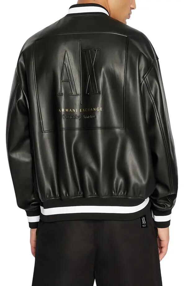 Armani Exchange Faux Leather Varsity Jacket In Black - 30% Off