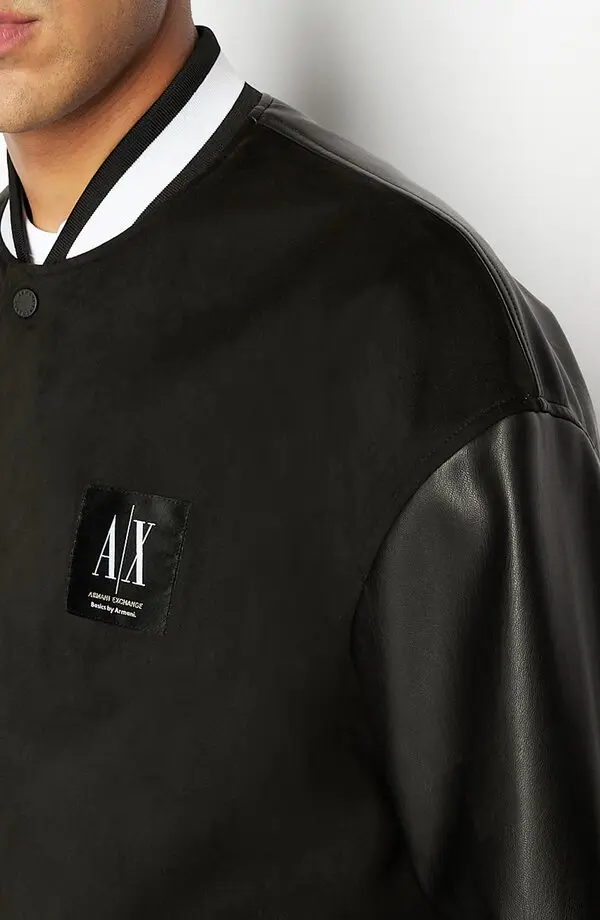 Armani Exchange Faux Leather Varsity Jacket In Black - 30% Off