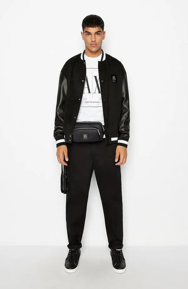 Armani Exchange Faux Leather Varsity Jacket In Black - 30% Off