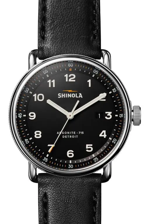 Shinola The Canfield Leather Strap Watch - Black/ Silver