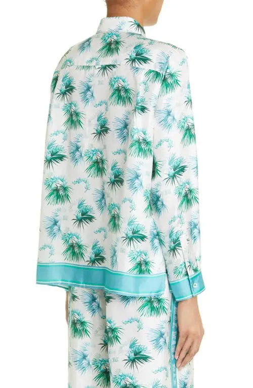 Max Mara Svago Tropical Floral Silk Button-up Shirt