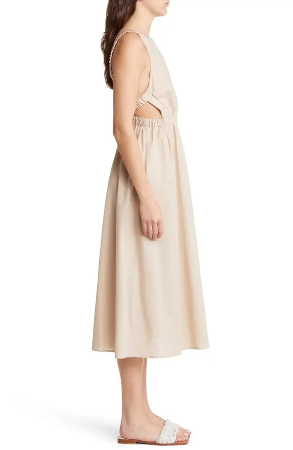strapless open back dress Natural light Linen Dress With Back Tie main image 1