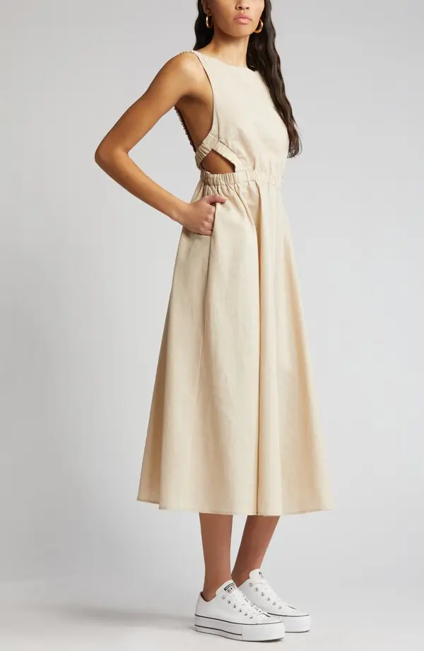 Treasure & Bond Open Back Linen & Cotton Apron Dress In Tan - 61% Off |  Editorialist