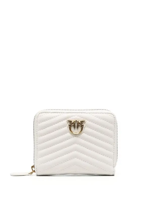 Pinko Logo-plaque Quilted Leather Wallet - Neutrals