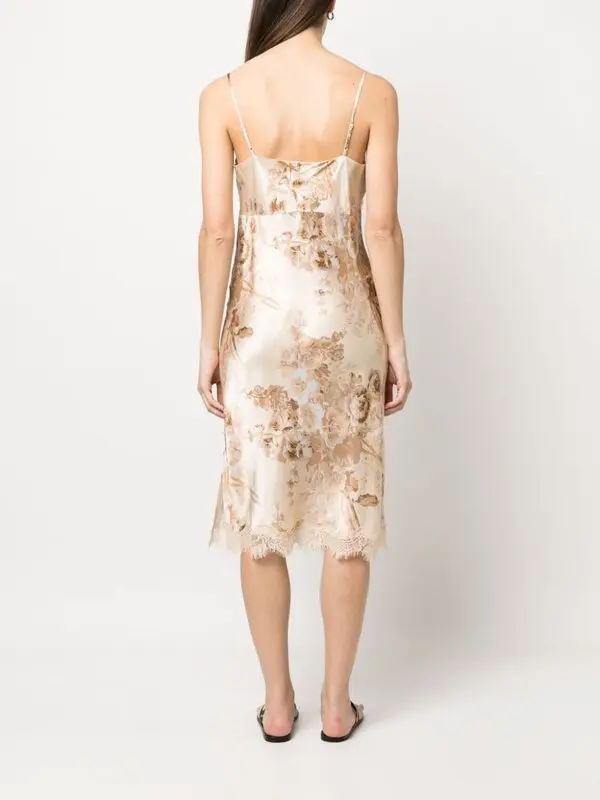 Gold Hawk Floral-print Silk Dress With Lace Detail