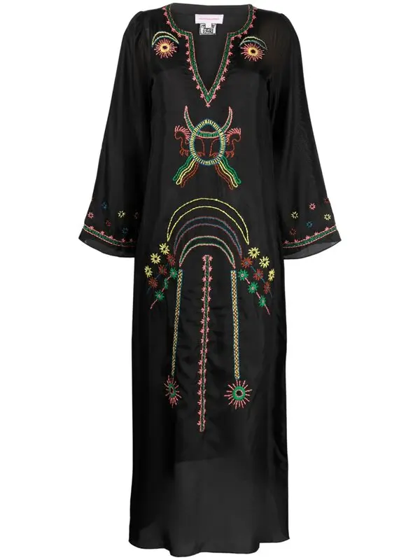 Muzungu Sisters Embroidered Silk Dress - Black