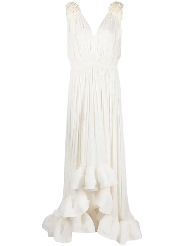 LANVIN Sleeveless Ruffle-hem Dress - White