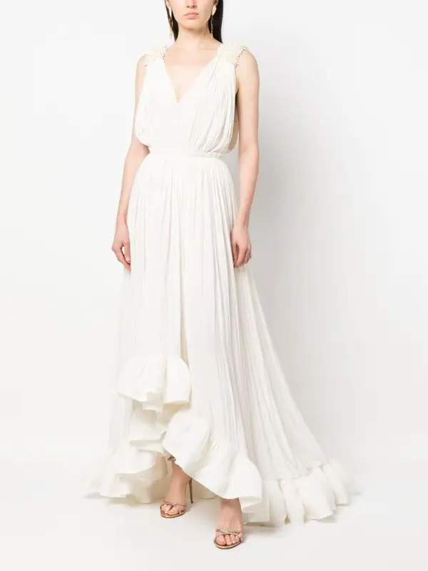 LANVIN Sleeveless Ruffle-hem Dress - White
