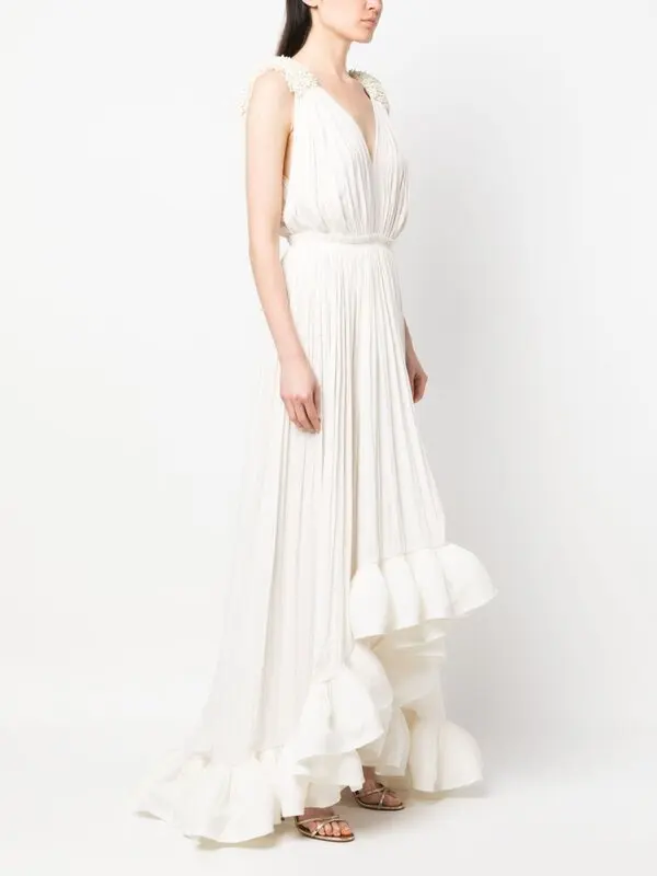LANVIN Sleeveless Ruffle-hem Dress - White