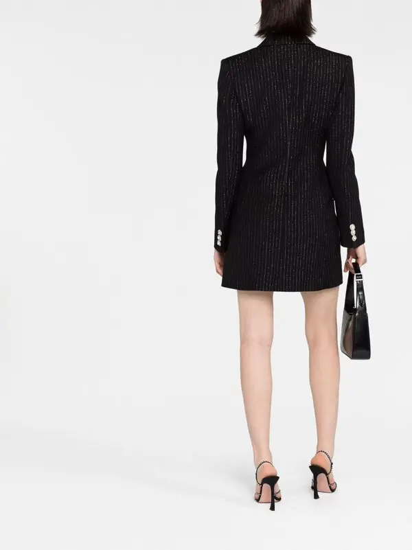 black pinstripe blazer dress Black Pinstripe Double-Breasted Blazer Dress