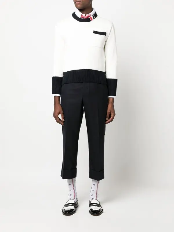 Thom Browne Rwb-waistband Cropped Trousers - Blue