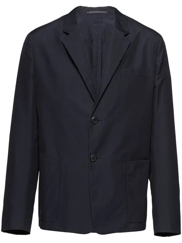 Prada Triangle Logo Cotton Blazer - Blue