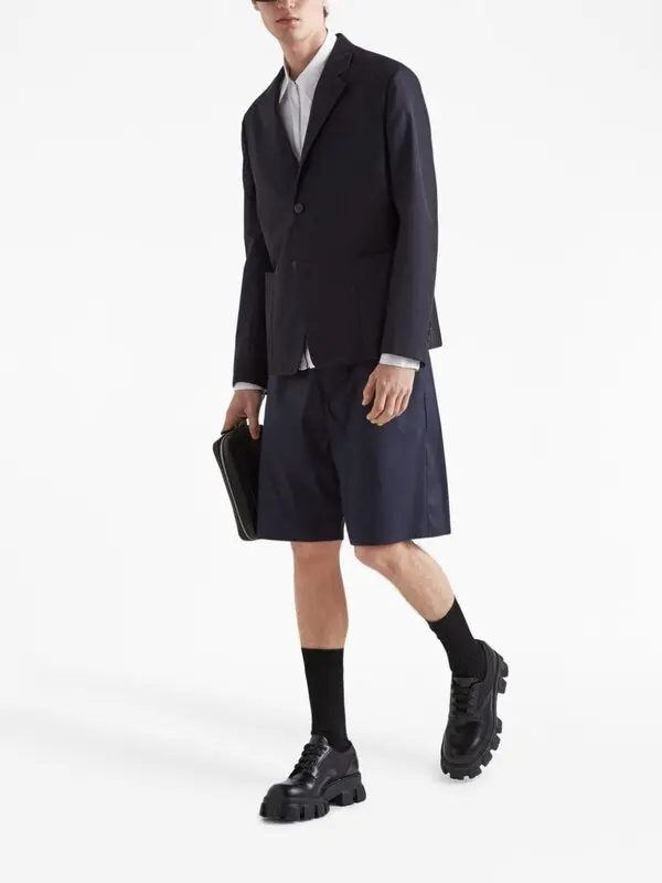 Prada Triangle Logo Cotton Blazer - Blue