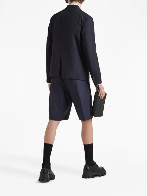 Prada Triangle Logo Cotton Blazer - Blue