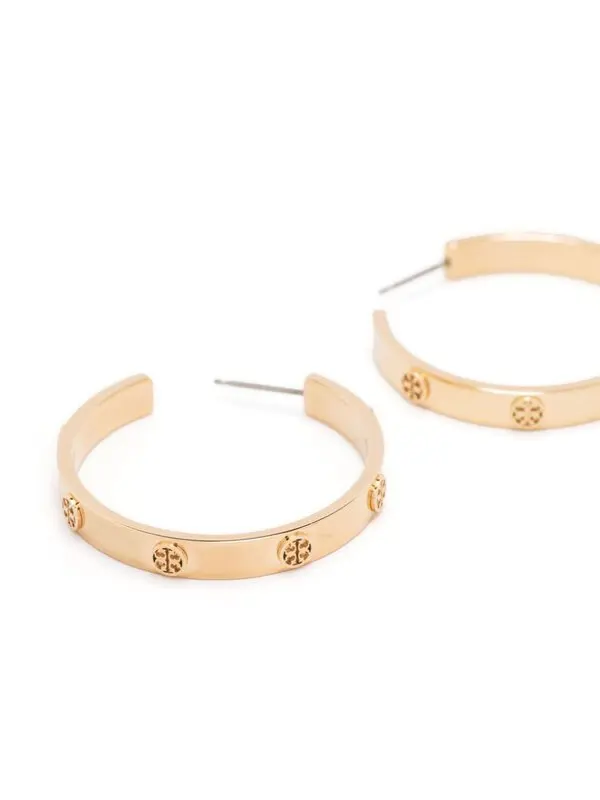 Tory Burch Embossed Logo Hoop Earrings