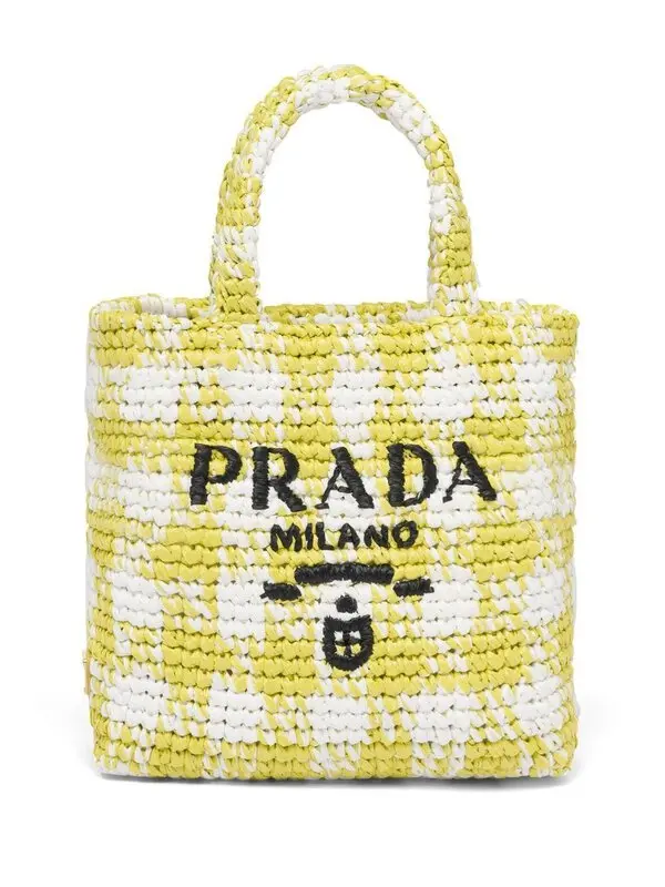 Prada Logo-knit Gingham Tote Bag