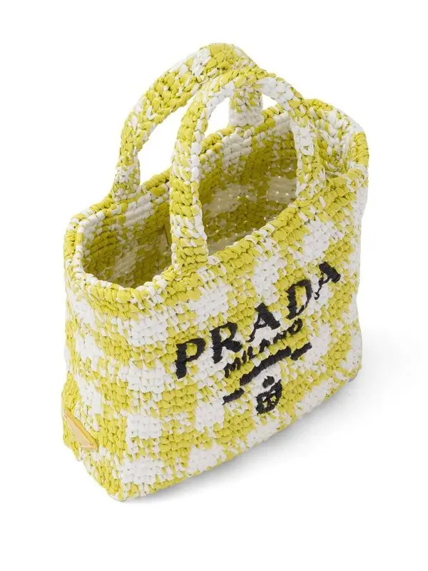 Prada Logo-knit Gingham Tote Bag