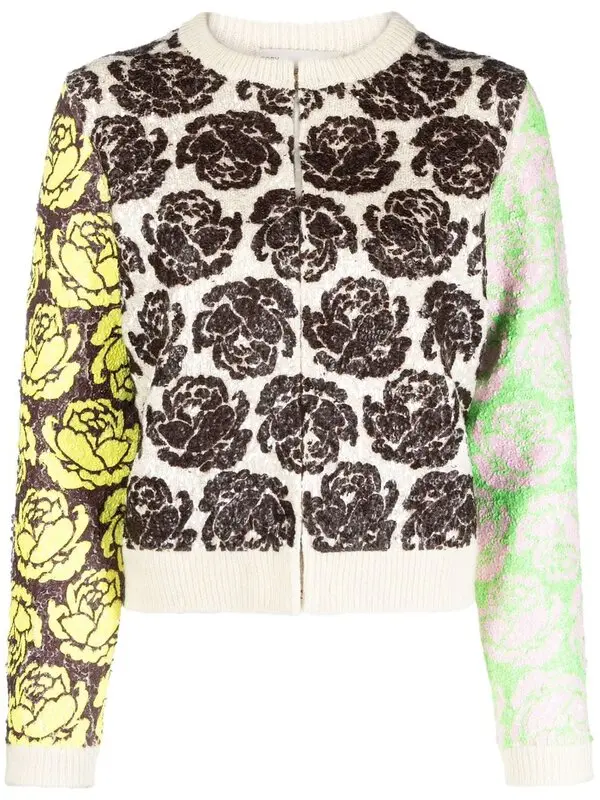Tory Burch Floral-motif Zip-up Cardigan - Neutrals