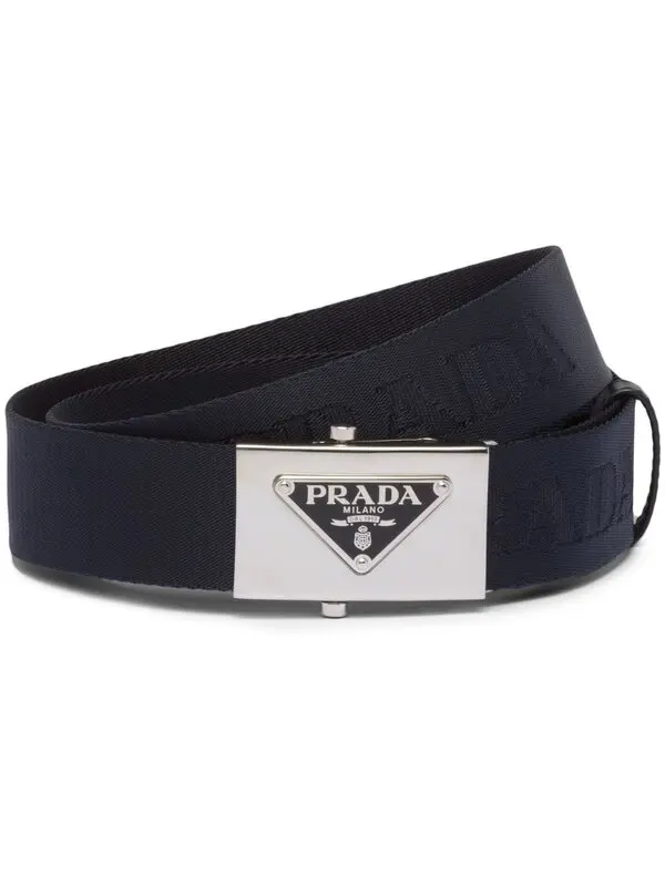 Prada Triangle Logo Woven Belt - Blue