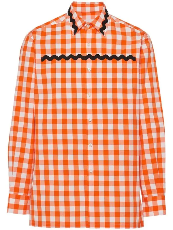 Prada Gingham-check Cotton Shirt - Orange