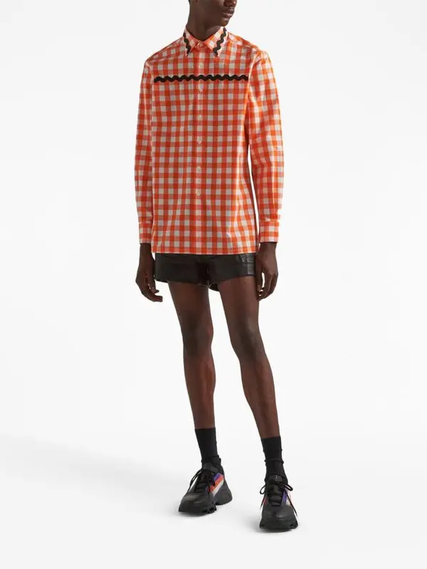 Prada Gingham-check Cotton Shirt - Orange