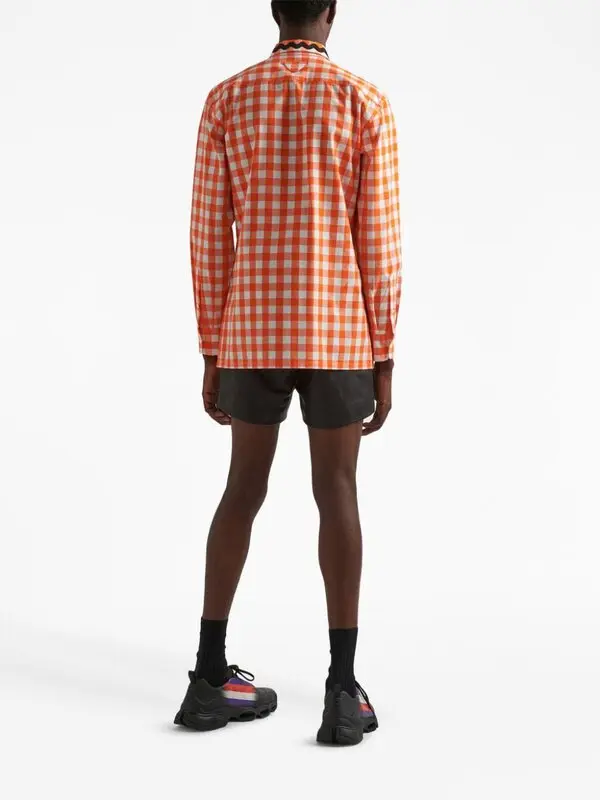 Prada Gingham-check Cotton Shirt - Orange
