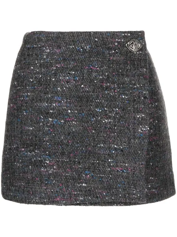 GANNI Tweed Wrap Mini Skirt