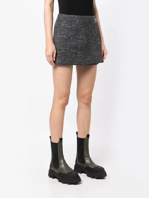 GANNI Tweed Wrap Mini Skirt