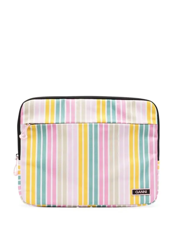 GANNI Striped Zip-around Laptop Bag - Pink
