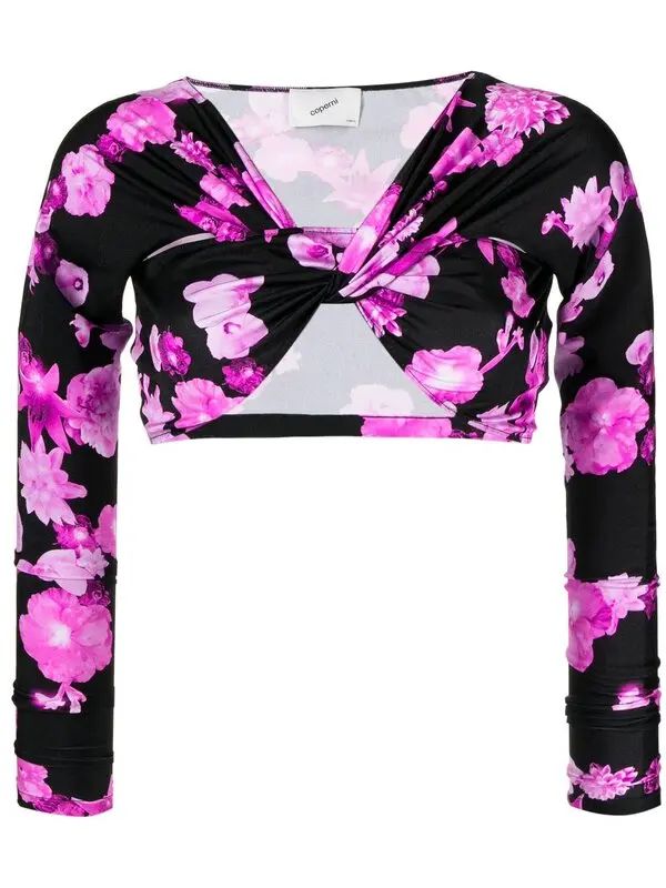 Coperni Floral-print Cropped Top - Black