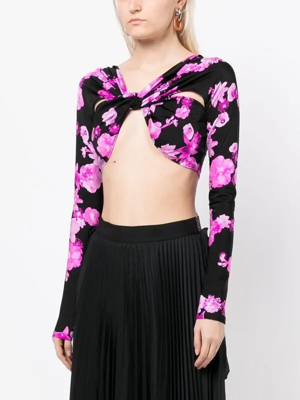 Coperni Floral-print Cropped Top - Black