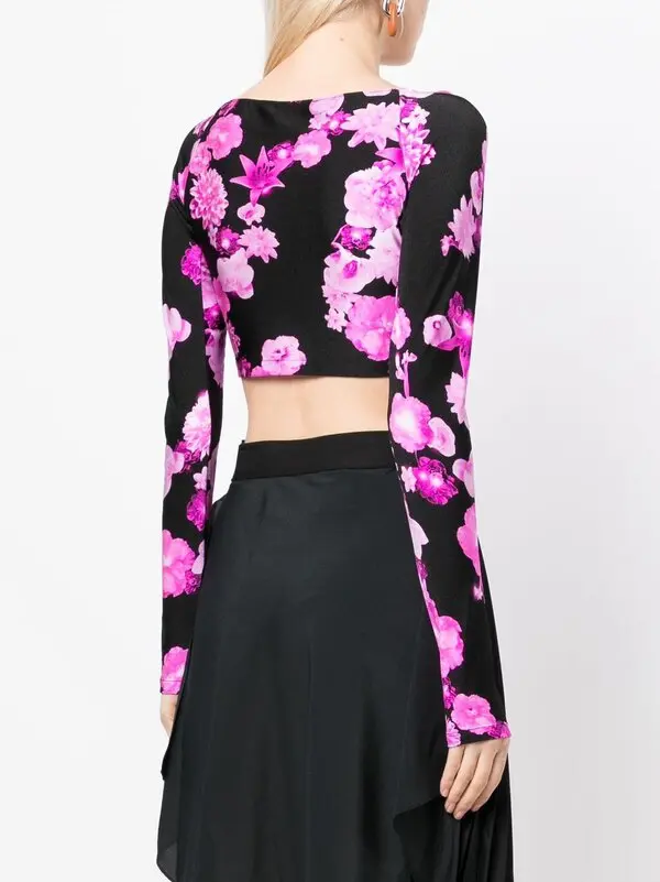 Coperni Floral-print Cropped Top - Black