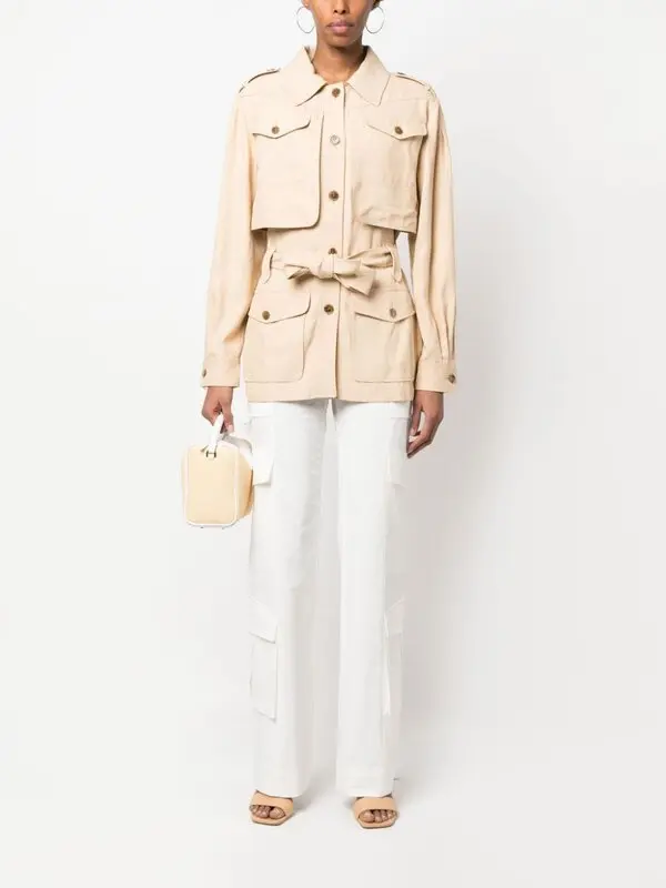 Alberta Ferretti Beige Linen Blend Belted Jacket
