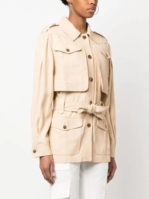 Alberta Ferretti Beige Linen Blend Belted Jacket