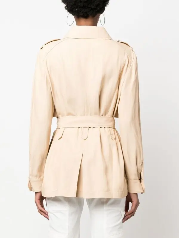 Alberta Ferretti Beige Linen Blend Belted Jacket