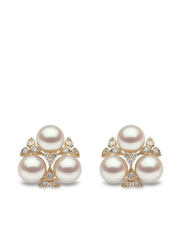 Yoko London 18kt Yellow Akoya Pearl And Diamond Drop Earrings - Gold
