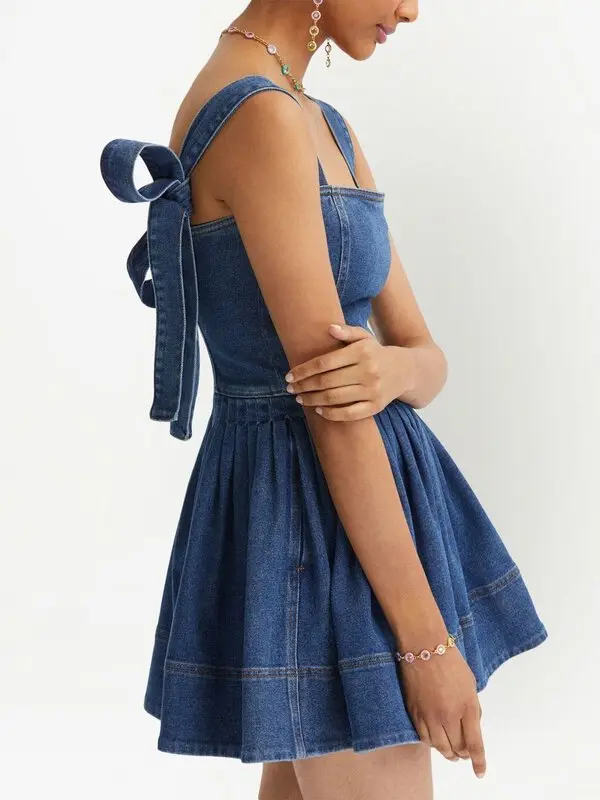 Oscar De La Renta Denim Mini Dress In Blue 75% Off Editorialist