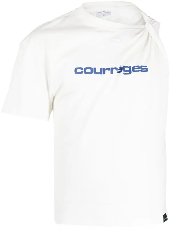 Courreges Asymmetric-Sleeves Cotton T-Shirt - White | Editorialist