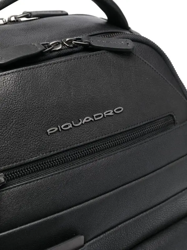 PIQUADRO Leather Backpack With Logo Plaque