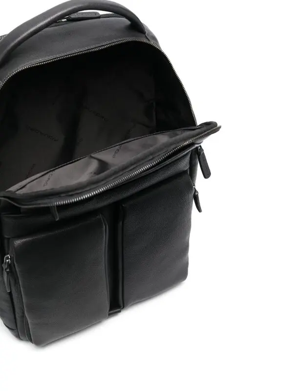 PIQUADRO Leather Backpack With Logo Plaque
